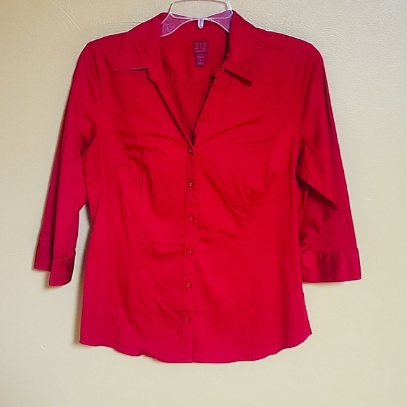 212 Collection | Tops | 22 Collection Red Stretch Fitted Blouse | Poshmark